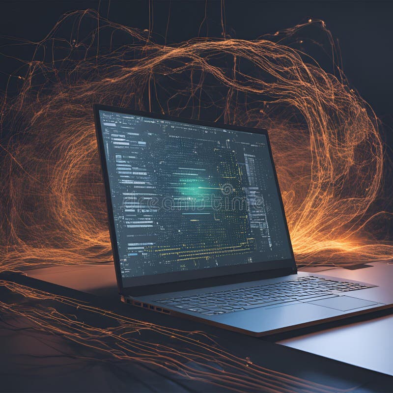 A Cyber Attack and Codes on the Laptop Stock Illustration ...