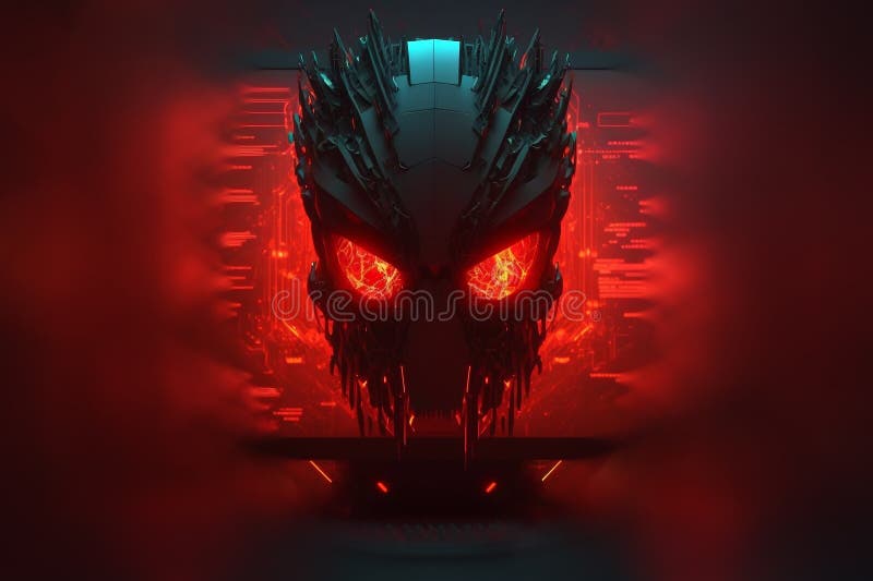 Cyber Attack Concept, Danger Red Face Mask Illustration Generative AI ...