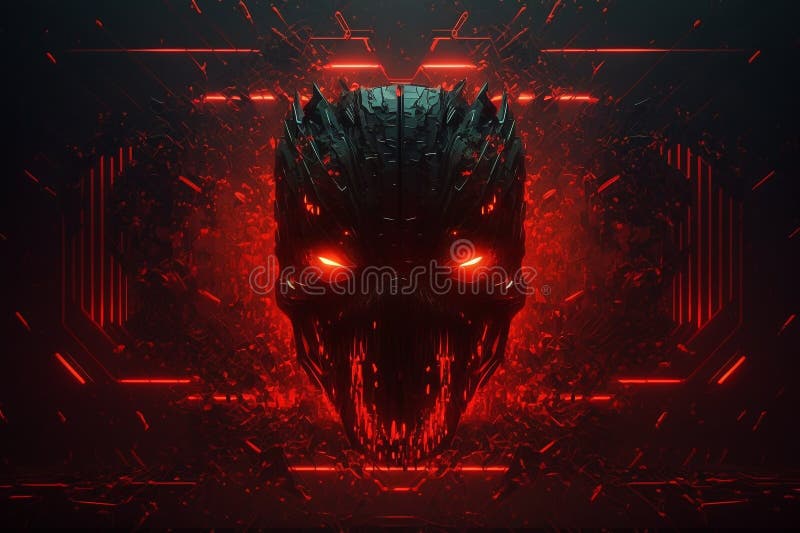 Cyber Attack Concept, Danger Red Face Mask Illustration Generative AI ...