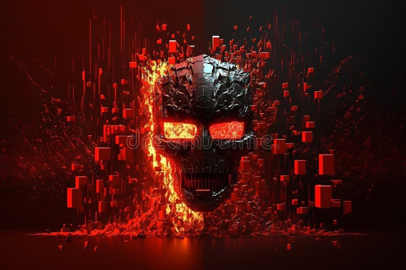 Cyber Attack Concept, Danger Red Face Mask Illustration Generative AI ...