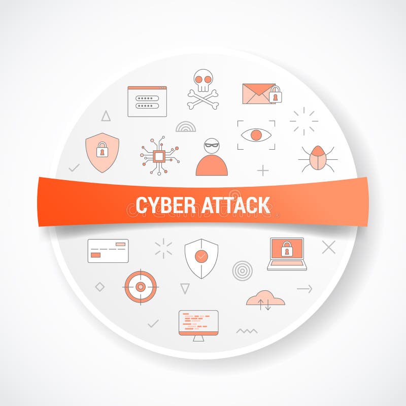 Cyber Attack Concept with Icon Concept with Round or Circle Shape Stock ...