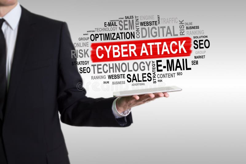 Cyber Attack Concept. Man Holding a Tablet Computer Stock Image - Image ...