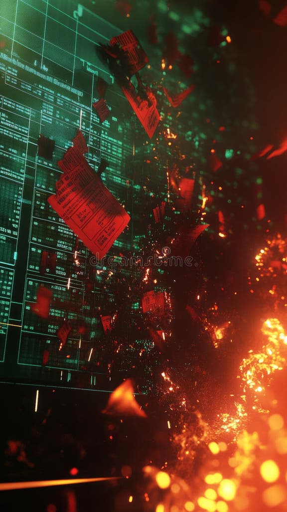 Cyber Attack Digital Art with Data Sheets and Explosion Stock ...