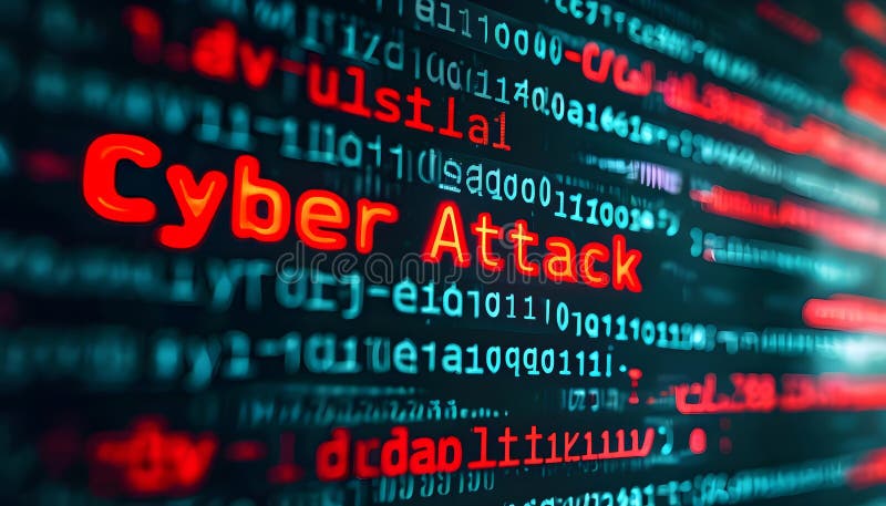 Cyber Attack Digital Display with Neon Red and Blue Code, Cybersecurity ...