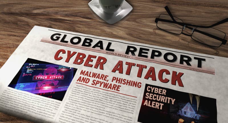 Cyber Attack and Digital Security Newspaper on Table Stock Illustration ...