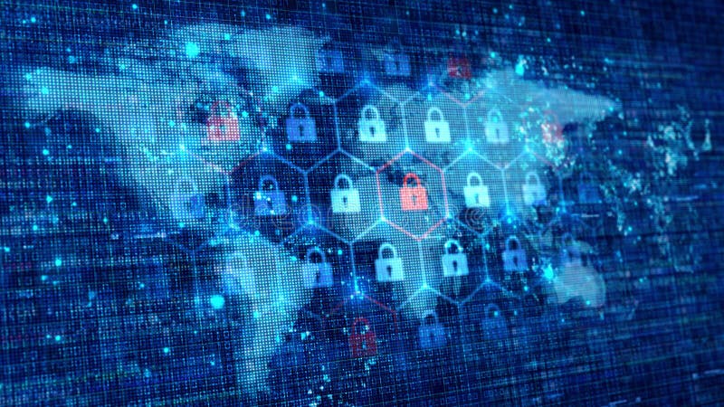 Cyber Attack Encryption Your Data World Map. Digital Lock. Hacker Attack and Data Breach Stock ...