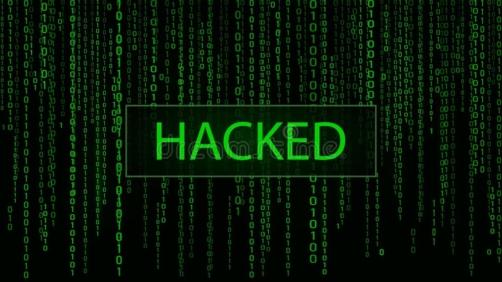 Cyber Attack Hacked Digital Background Green Matrix Binary Computer Code Computer Screen