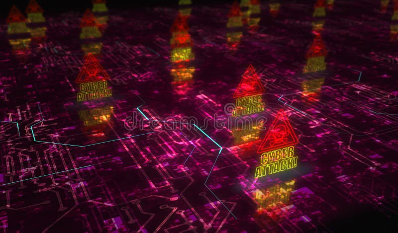 Cyber Attack Network Security Breach Symbol Digital Concept 3d ...