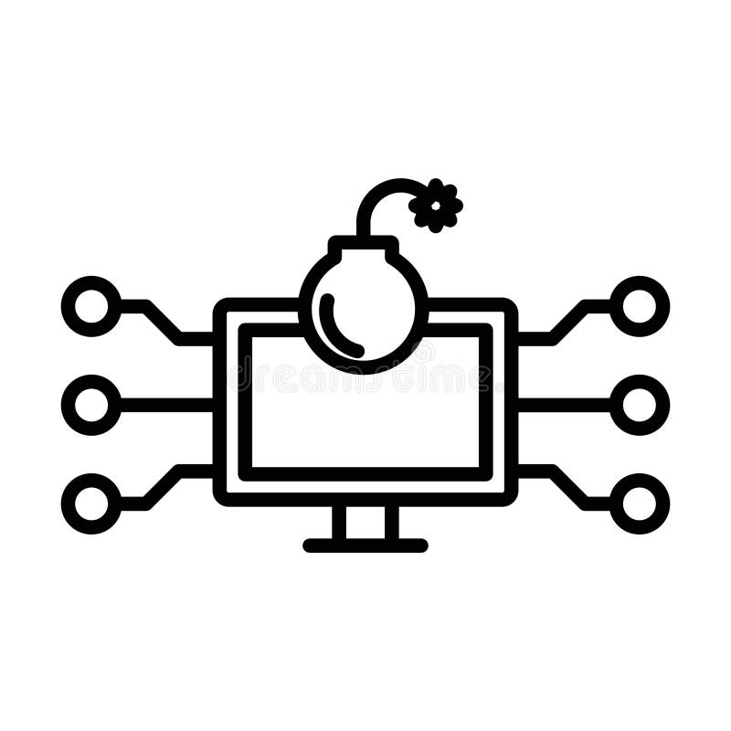 Cyber Attack Icon Linear Logo Mark in Black and White Stock ...