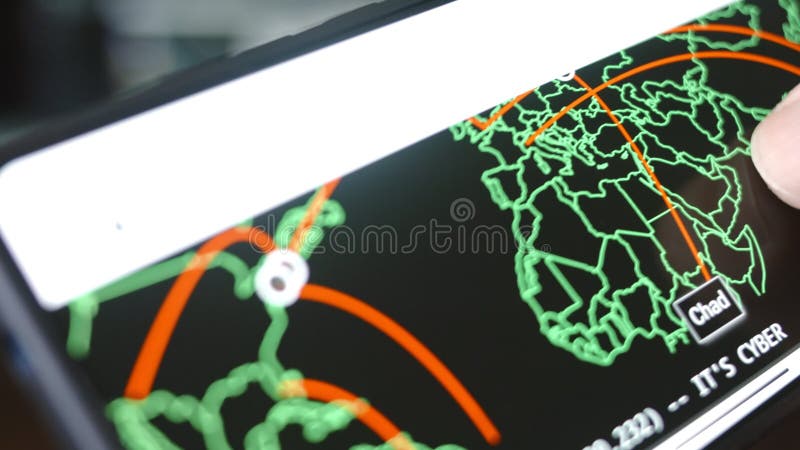 Cyber Attack Map Navigation on Smartphone. Displays Show Various ...