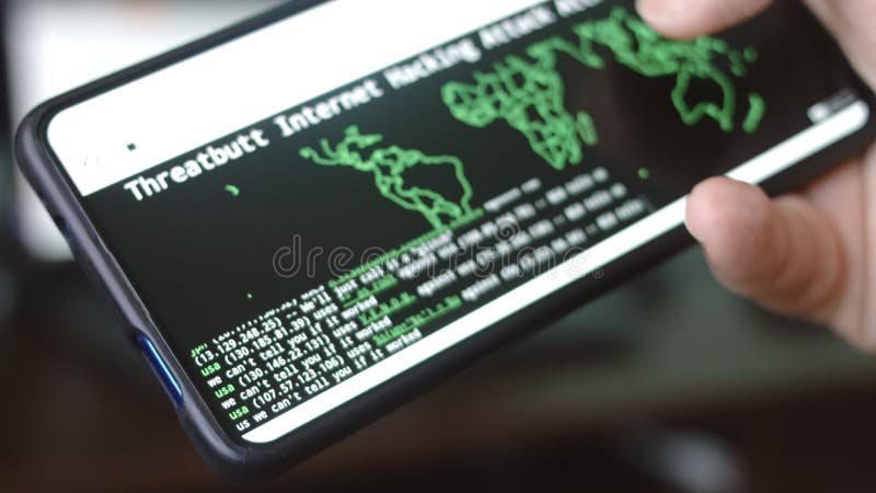Cyber Attack Map Navigation on Smartphone. Displays Show Various ...