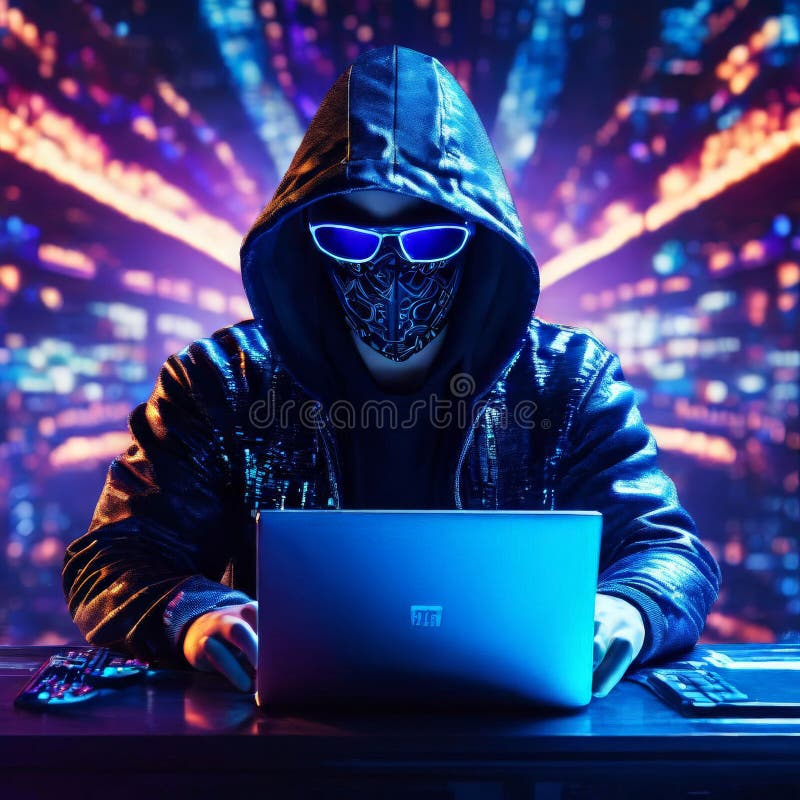 Cyber Attack in Neon Light on the Computer. Stock Image - Image of ...