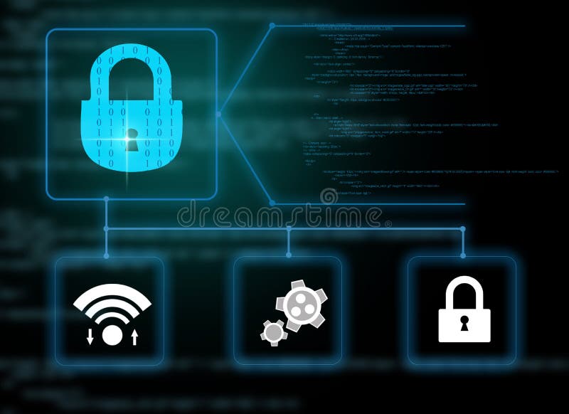 Cyber Attack Prevention. Icons and Binary Code Stock Photo - Image of ...