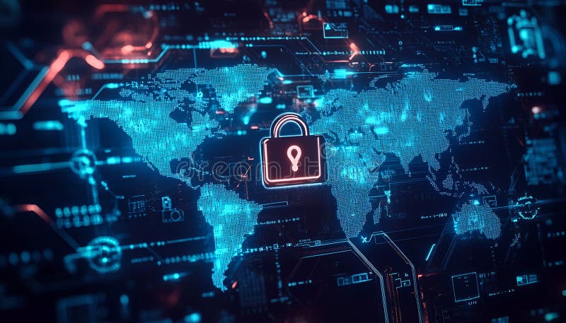 Cyber Attack Prevention. Three Locks and World Map on Background Stock ...