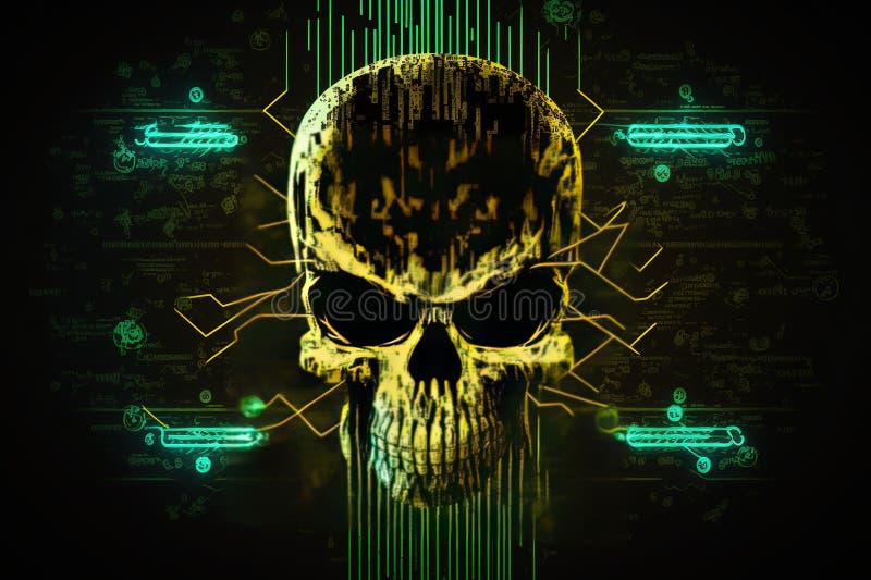 Cyber Attack with Skull Symbol Alert on Screen Stock Illustration ...