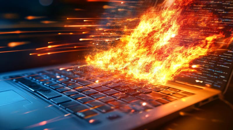 Cyber Attack Thwarted by Firewall with Visual Effects on Laptop Stock ...