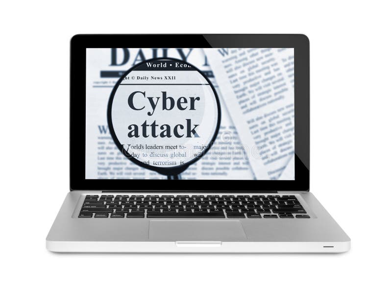 Cyber Attack Under Magnifying Glass on a Laptop Stock Photo - Image of ...