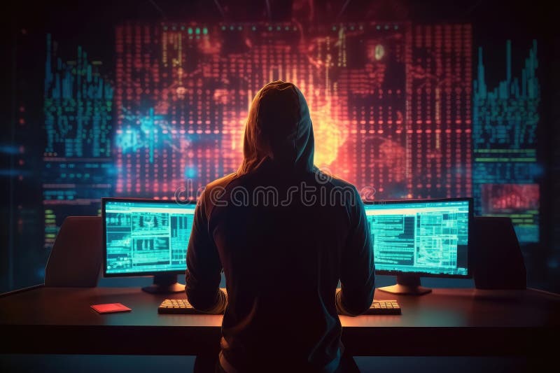 Hooded Hacker Breaking Into A System Ai Generated Stock Illustration