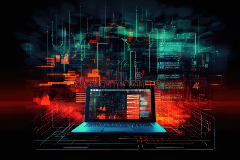 Cyber Attacks Abstract Background with Virtual Hacks Stock Illustration ...