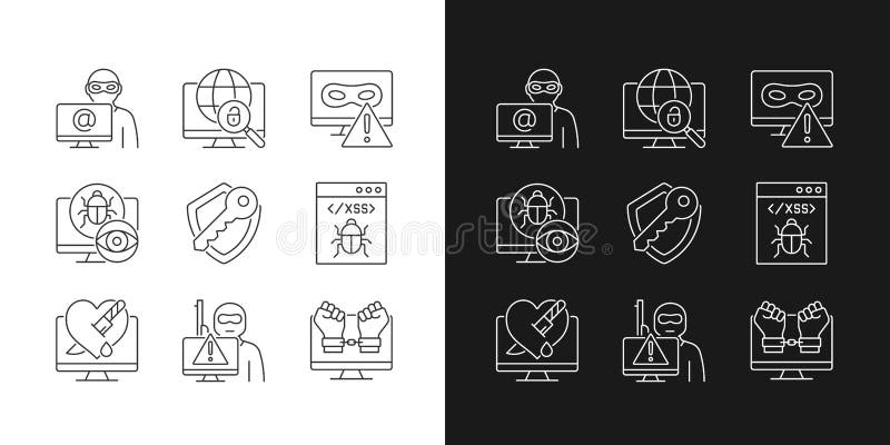 Cyber Attacks Types Linear Icons Set for Dark and Light Mode Stock ...