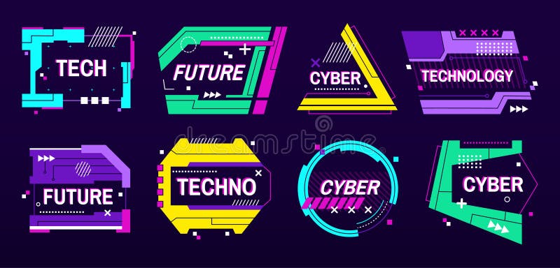 Cyber Banner Frames. Futuristic Tech Label and Sci Fi Text Box ...