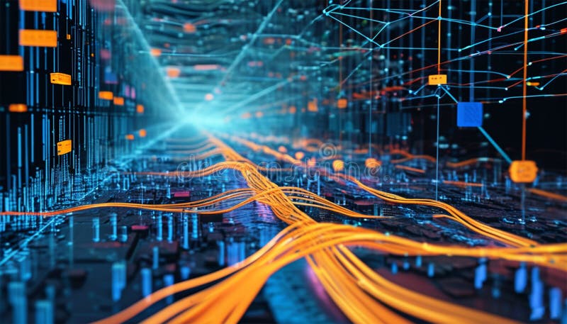 Cyber Big Data Flow. Blockchain Data Fields. Network Line Connect Stream Stock Illustration ...