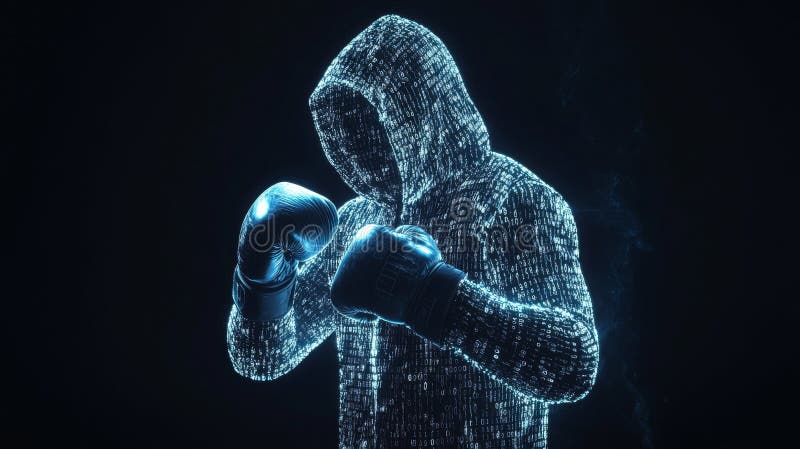 Cyber Boxer in Binary Hoodie with Glowing Effect Stock Photo - Image of ...