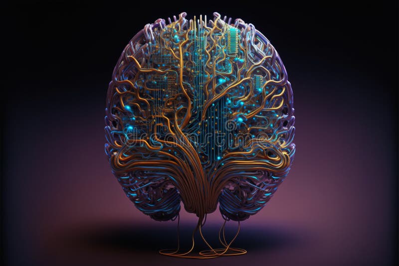 Cyber Brain of Artificial Intelligence. Wires and Circuit Attached ...