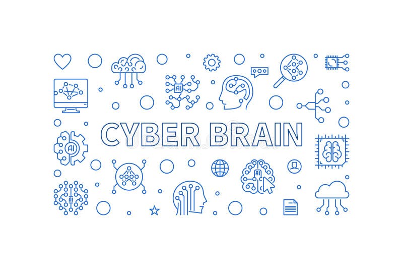 Cyber Brain Concept Vector Horizontal Simple Outline Banner Stock ...