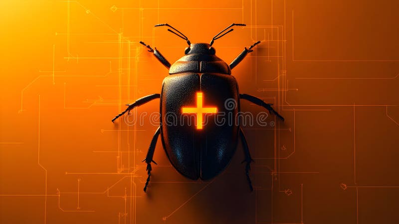 Cyber Bug Concept with a Glowing Cross Symbol on Its Back Against a ...