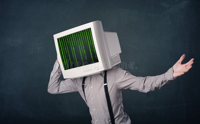 Cyber Human with a Monitor Screen and Computer Code on the Display ...