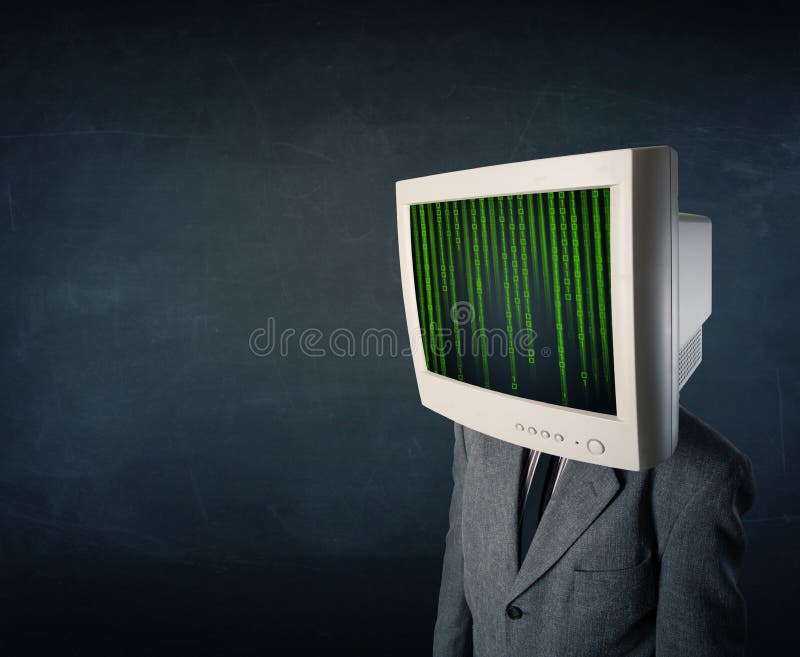 Cyber Human with a Monitor Screen and Computer Code on the Display ...