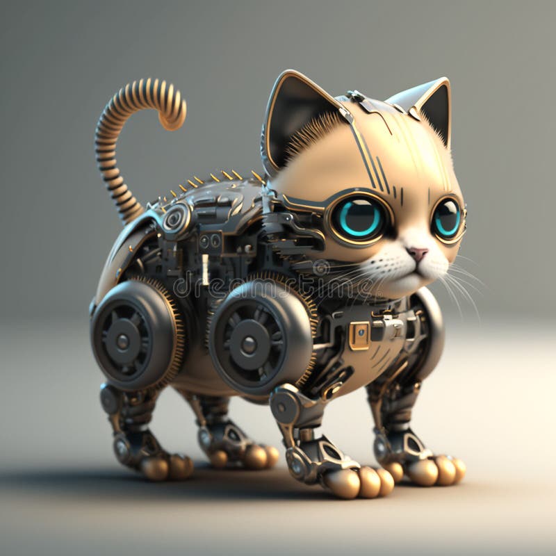 Cyber Cat Robot 3d Render on Grey Background. Generated AI Stock ...