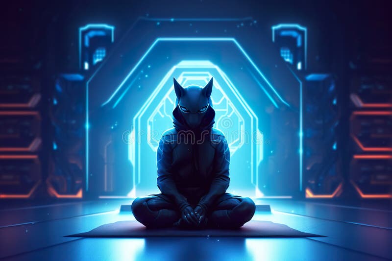 A Cyber Cat in a Suit Sitting in a Meditation Position. Generative AI ...