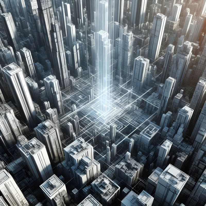 Cyber City Concept Art Architecture, Illustration 3D. Stock ...