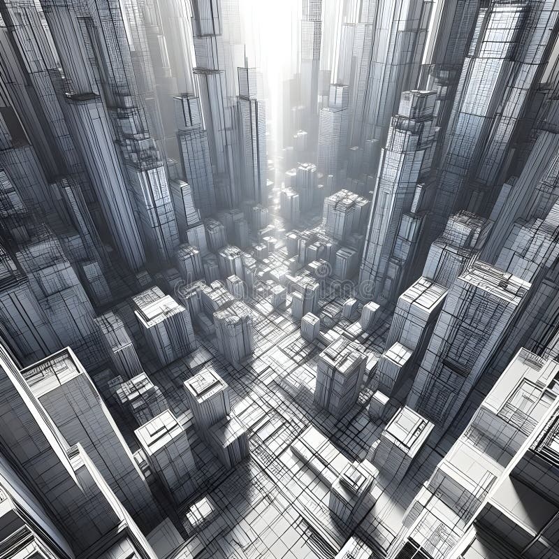 Cyber City Concept Art Architecture, Illustration 3D. Stock ...