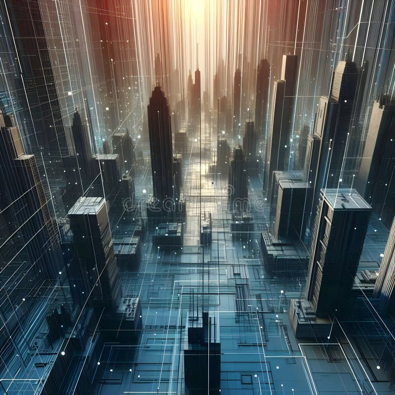 Cyber City Concept Art Architecture, Illustration 3D. Stock ...