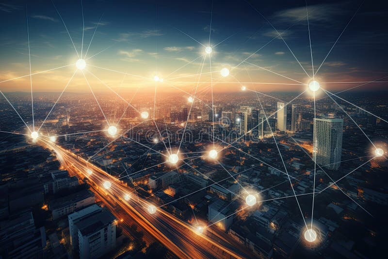 City and Wireless Communication Network Stock Photo - Image of city ...