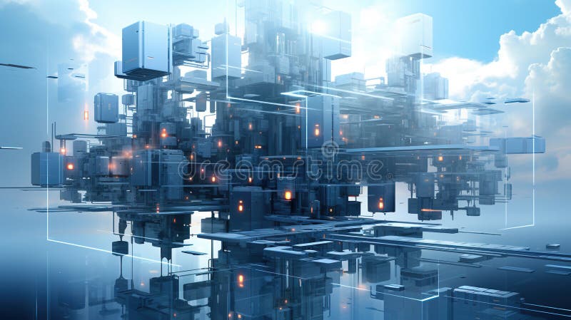 Cyber City Landscape Abstract Tech Painting Background Stock ...