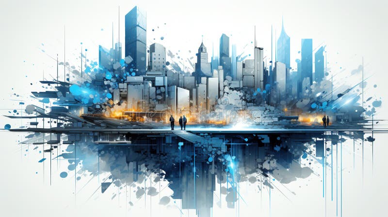 Cyber City Landscape Abstract Tech Painting Background Stock ...