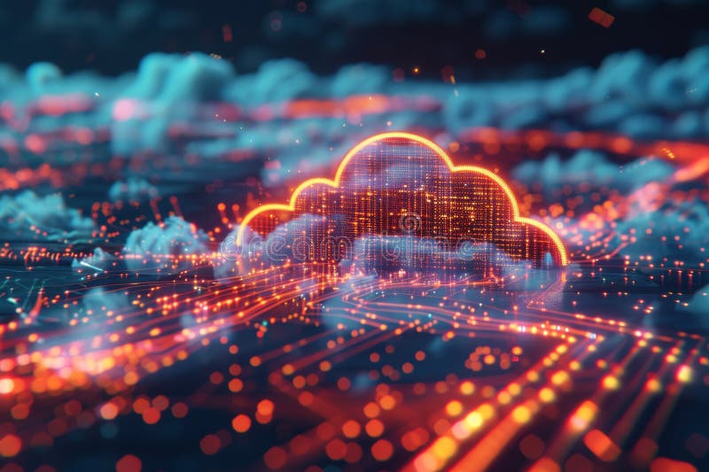 Cyber Cloud Infrastructure Glowing Against a Backdrop of Virtual Data ...