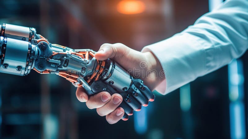 Cyber Communication and Robotic Concepts. Robot and Engineerer Human ...