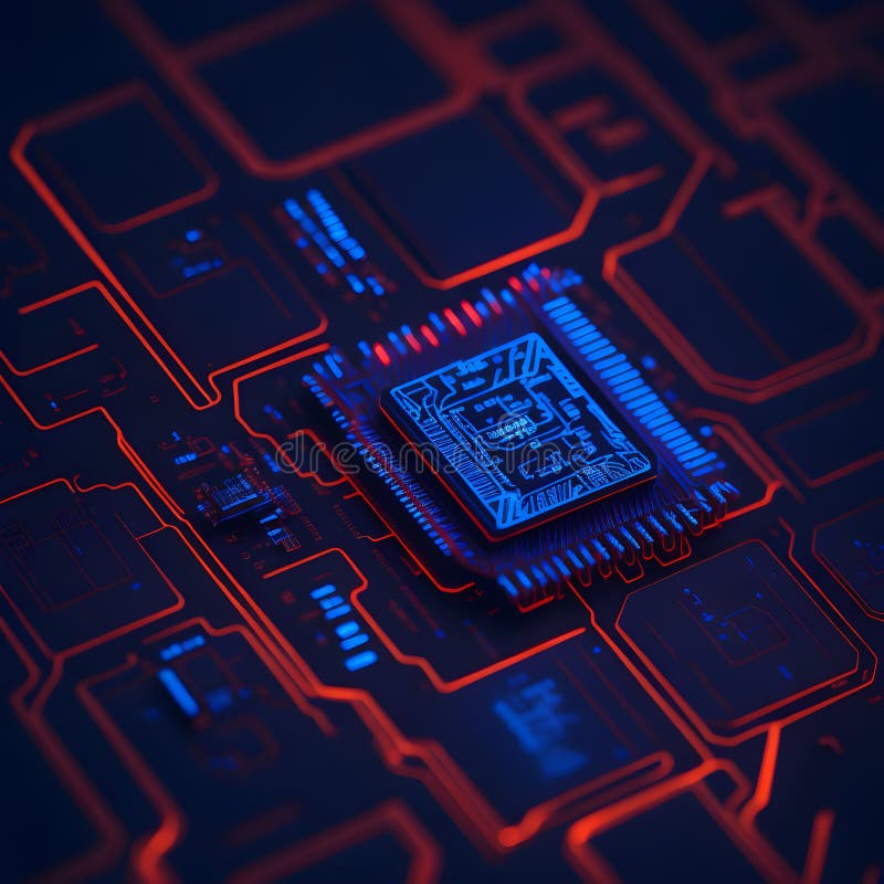 Cyber Computer Cpu Chip Motherboard Closeup Macro Red Lights Working ...