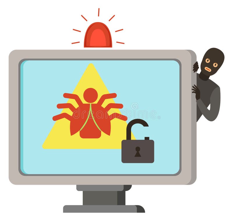 Cyber Crime Concept. Hacker Exploit Computer with Bugs Stock Vector ...