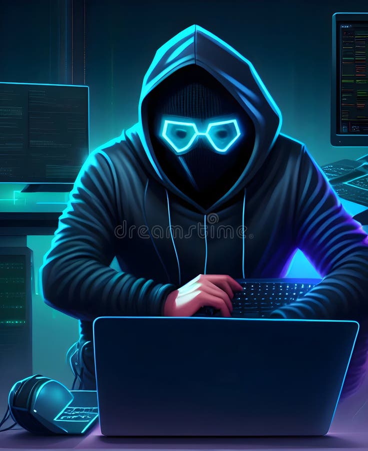 The Cyber Crime Hacker on the Computer System in the Dark Room. Stock ...