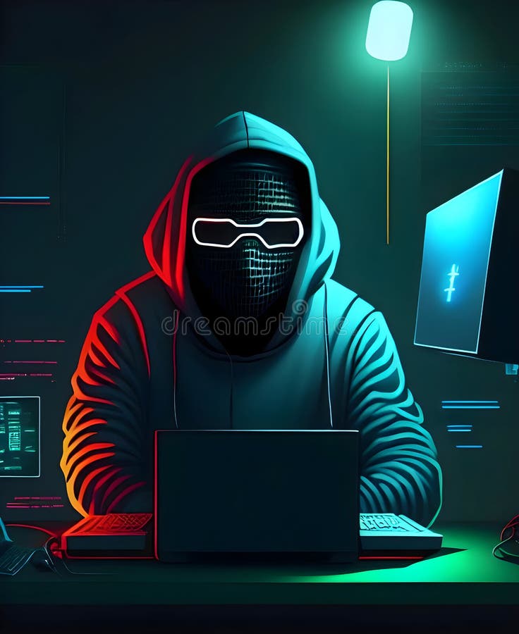 The Cyber Crime Hacker on the Computer System in the Dark Room. Stock ...