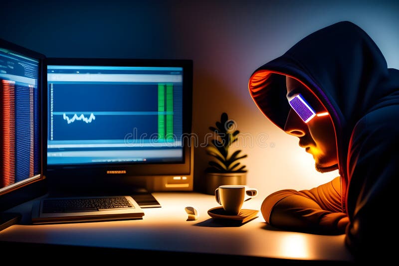 The Cyber Crime Hacker on the Computer System in the Dark Room. Stock ...