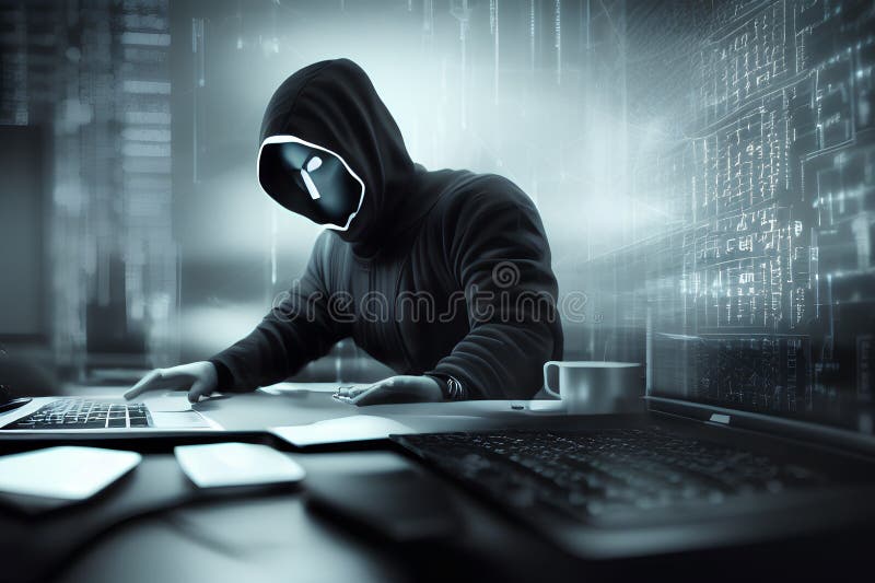 The Cyber Crime Hacker in Silhouetted and Disguised Breaking into the ...