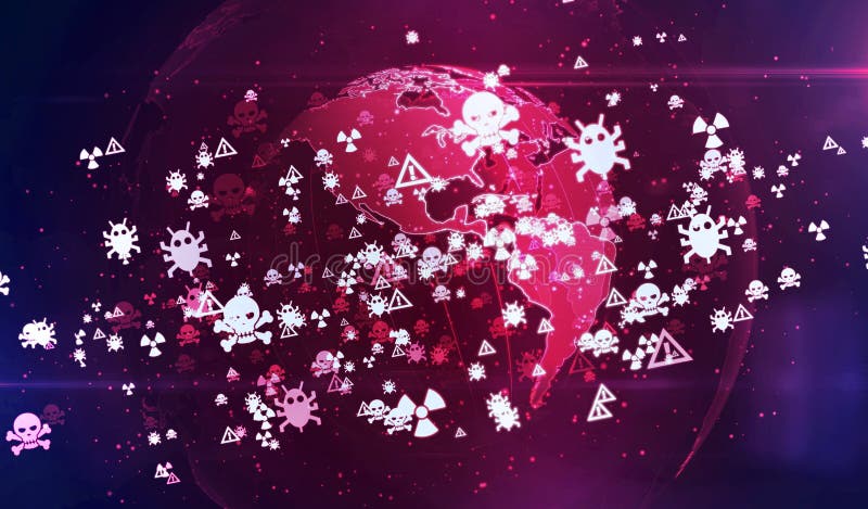 Cyber Crime and Hacking Attack Symbols on Digital Globe Background ...