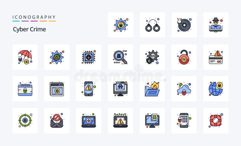 25 Cyber Crime Line Filled Style Icon Pack Stock Vector - Illustration ...